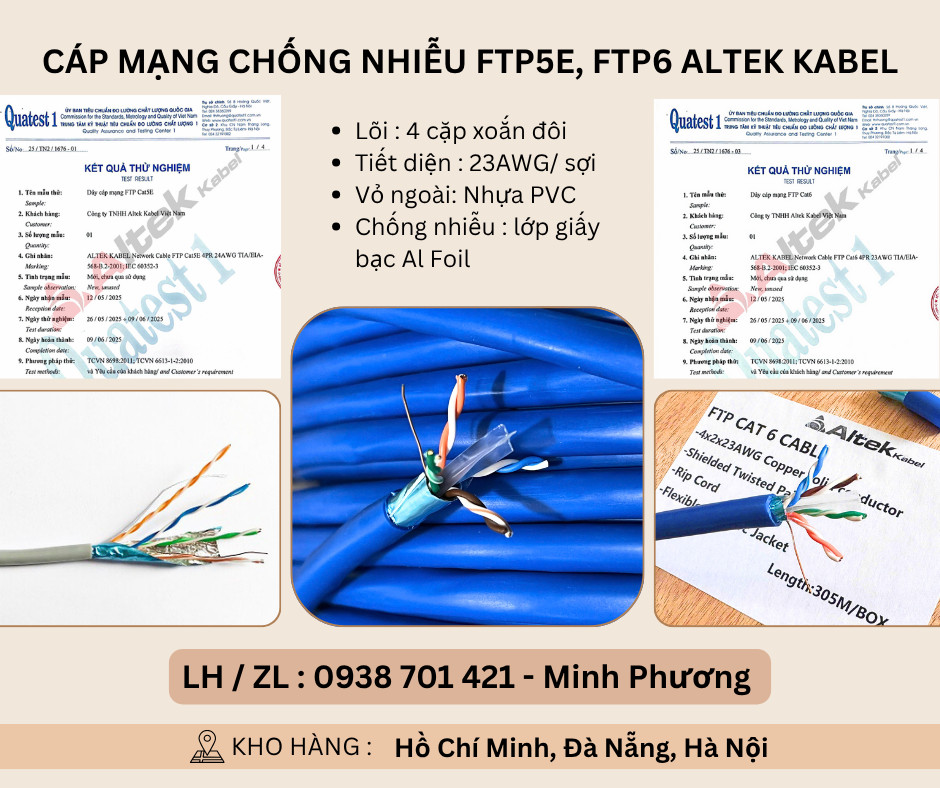 Cáp mạng chống nhiễu FTP5e, FTP6 Altek Kabel Đà Nẵng, Hà Nội, Hồ Chí Minh