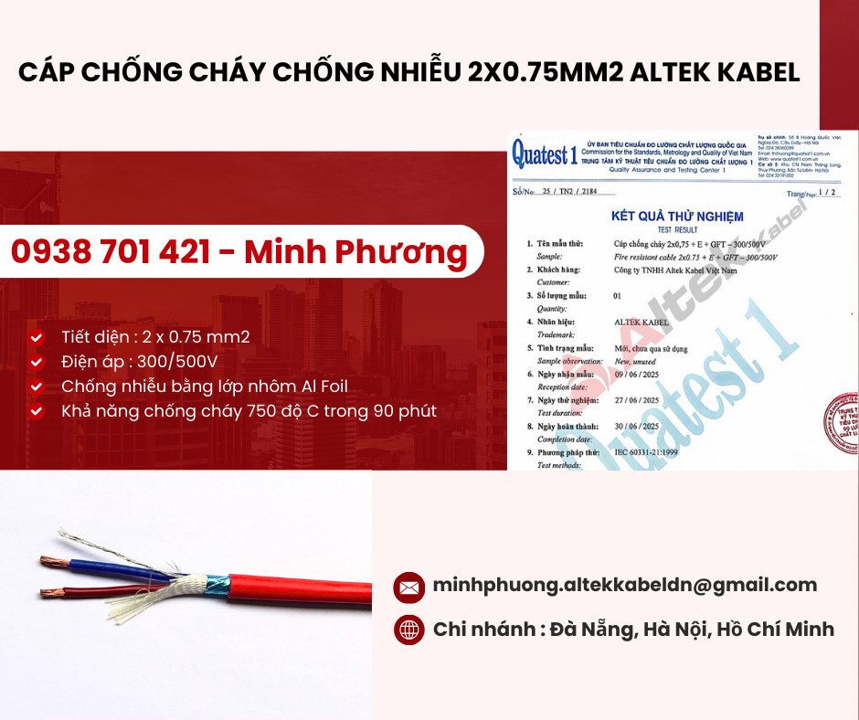 Dây cáp điện chống cháy chống nhiễu 2 lõi 0.75mm2 Đà Nẵng, Hà Nội, Hồ ...