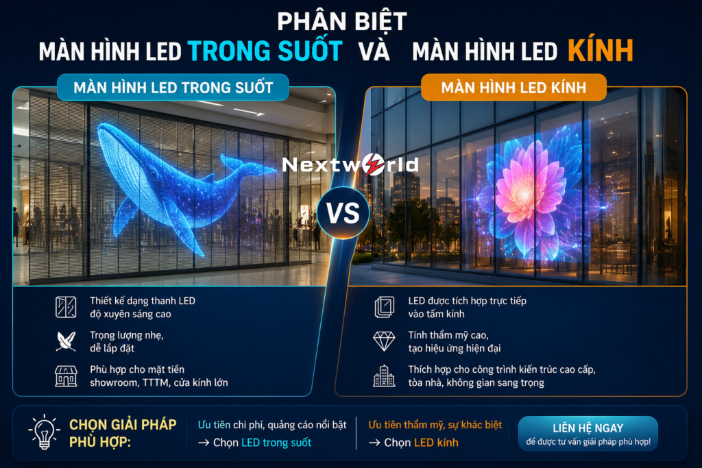 So sánh màn hình LED trong suốt và kính